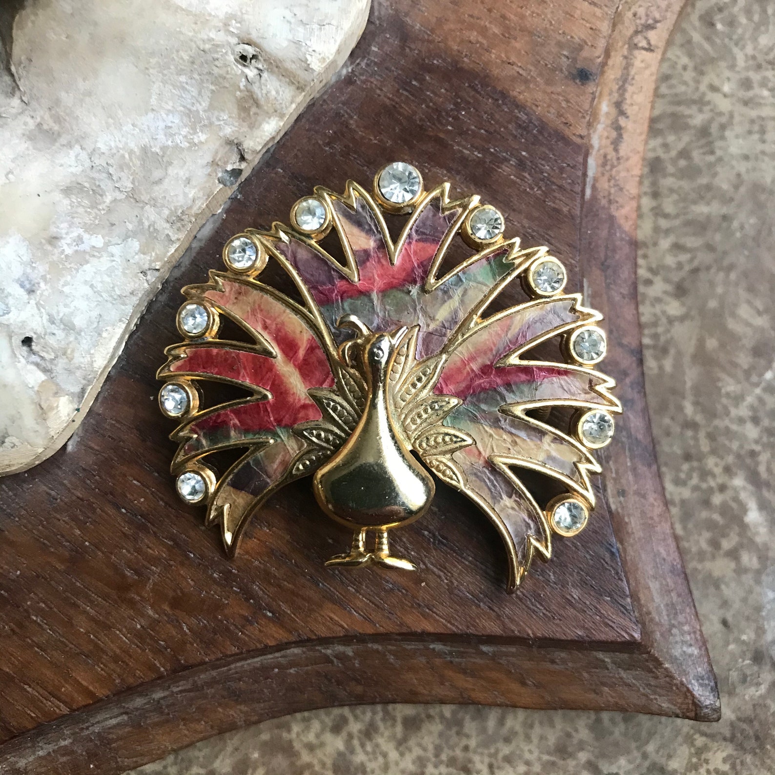 Vintage Gold Tone Enamel Shield Pin Brooch Badge - Peacock Bird - Etsy