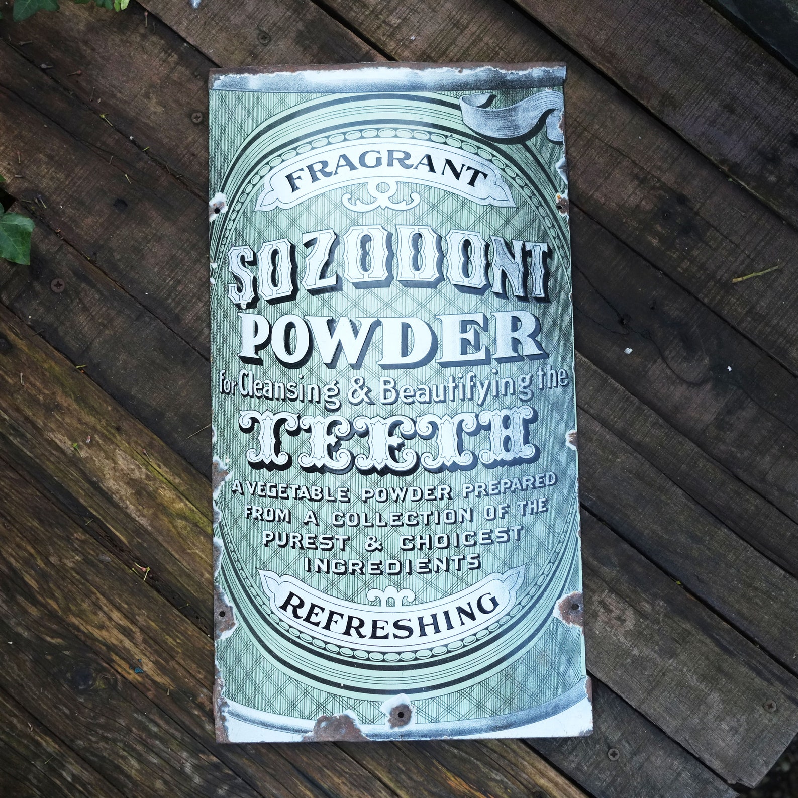 Genuine Sozodont Teeth Powder Antique Vintage Enamel Advertising Sign ...