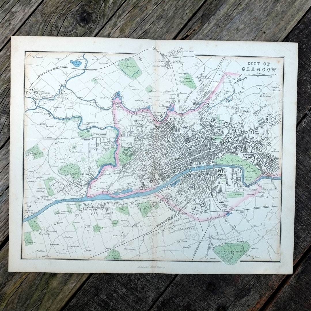 Antique Map of the City of Glasgow - 1854 - Scotland - Etsy