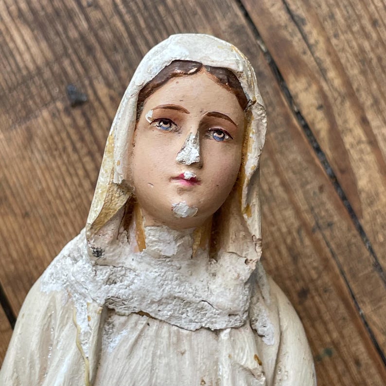 Antique Distressed Statue of the Virgin Mary - Painted Chalk Plaster - Etsy