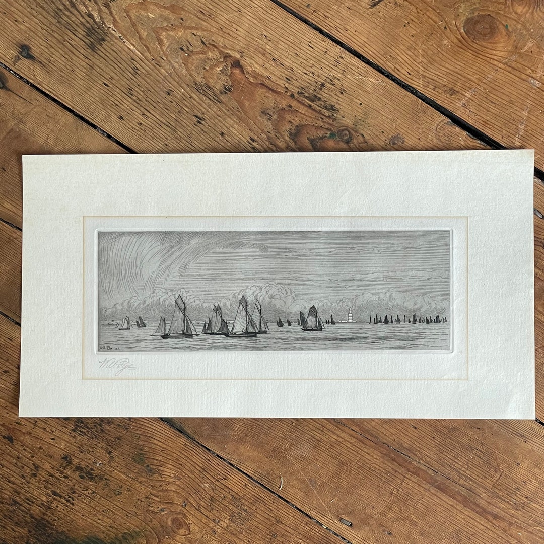 Antique Etching - the Sprat Fishing Fleet Poole Harbour, Dorset by ...
