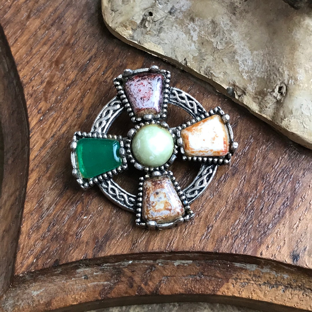 Fabulous Vintage Silver Tone and Polished Stones Weiner Brooch - Celtic ...
