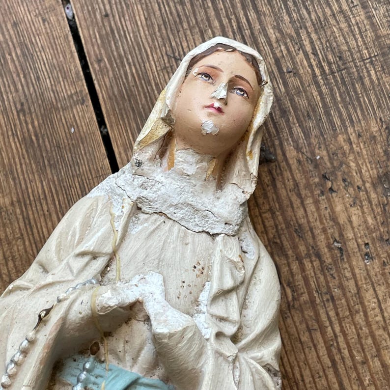 Antique Distressed Statue of the Virgin Mary - Painted Chalk Plaster - Etsy