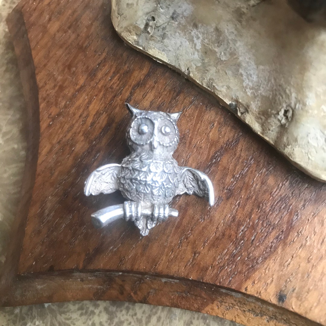 Fabulous Vintage Sterling Silver Owl Brooch - - Etsy