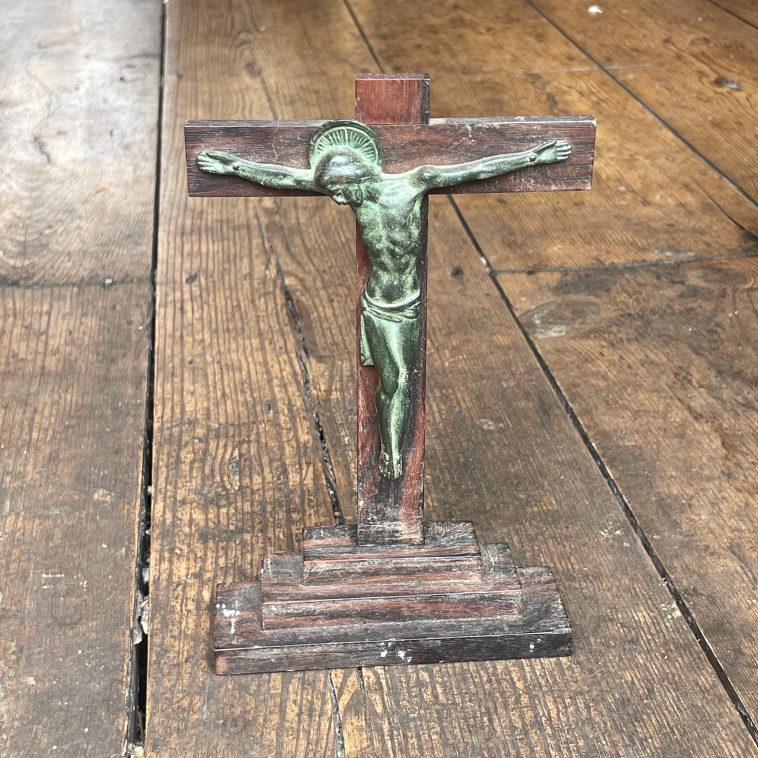 Antique Jesus Crucifix - Free Standing - C1900 - Home Shrine - Bronze ...