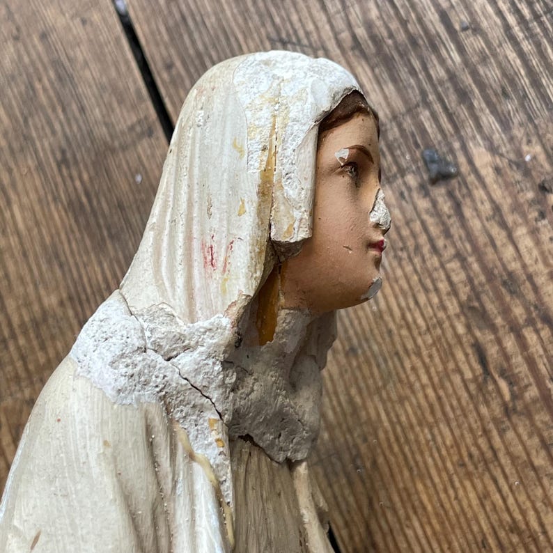 Antique Distressed Statue of the Virgin Mary - Painted Chalk Plaster - Etsy