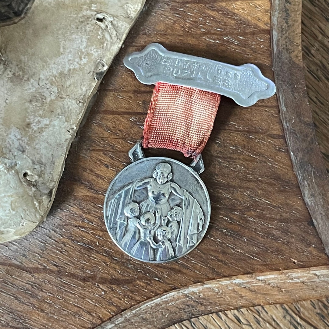 Antique French Silver Plated Medallion Watch Fob - Oeuvre Des Pupilles ...