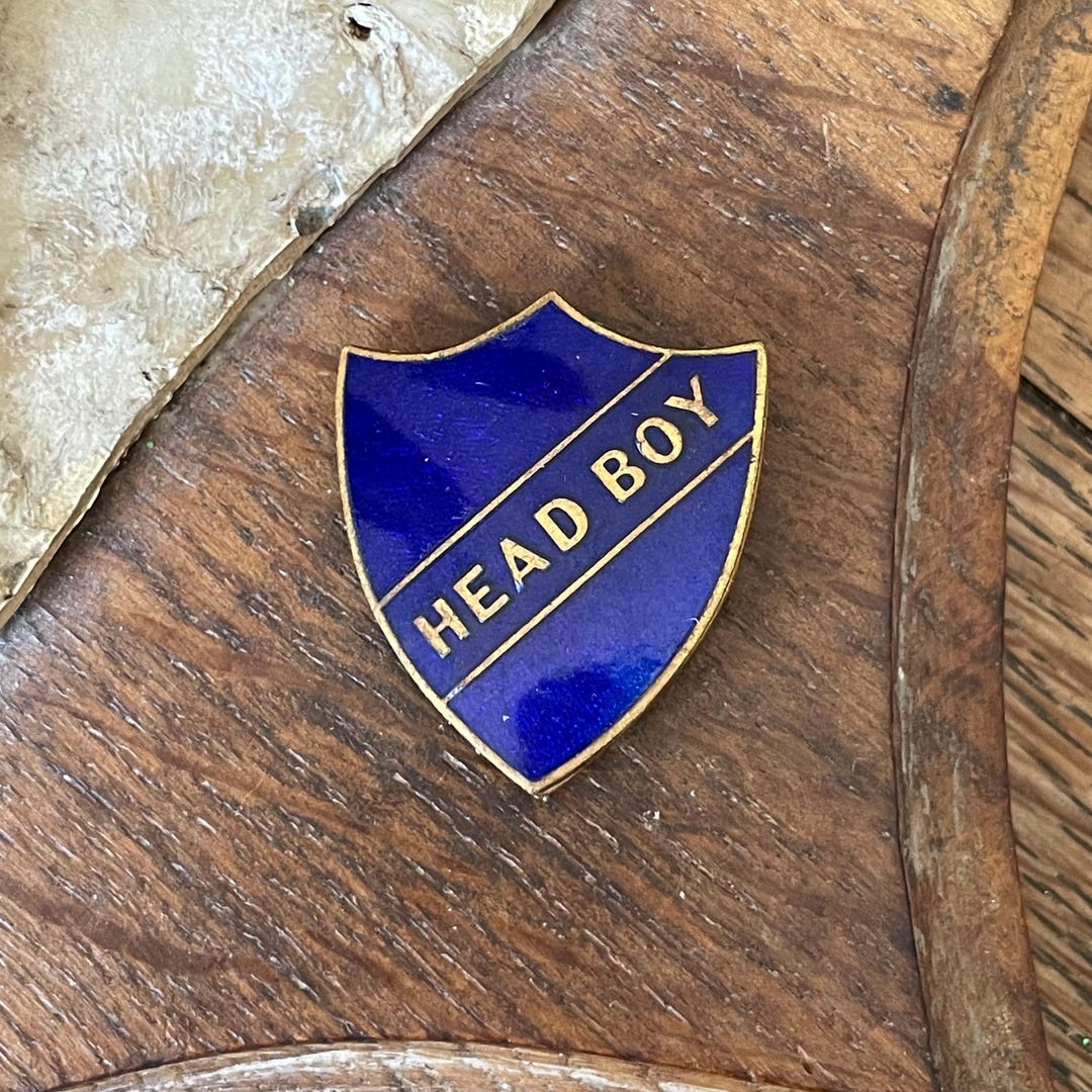 Vintage Gold Tone Head Boy - Enamel Shield Pin Brooch Badge - Blue - Etsy