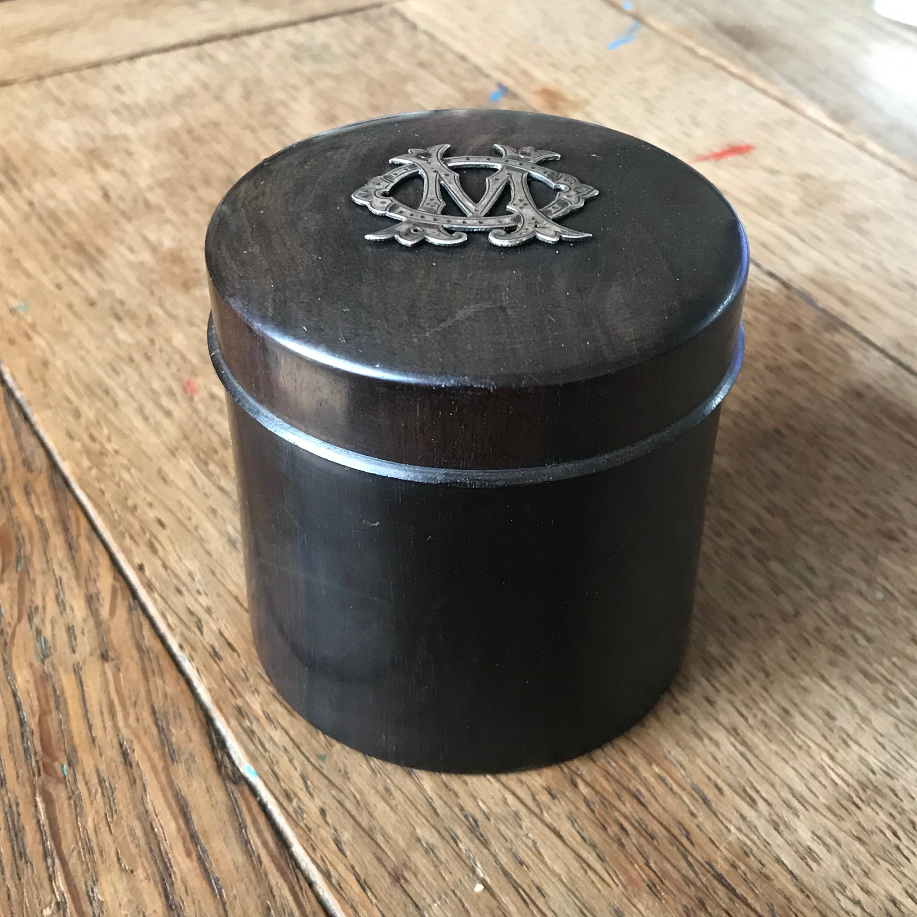 Antique Wooden Pot Lignum Vitae With Silver Monogram | Etsy