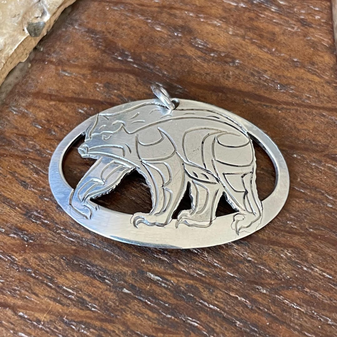 Vintage Sterling Silver Native American Bear Pendant - Etsy