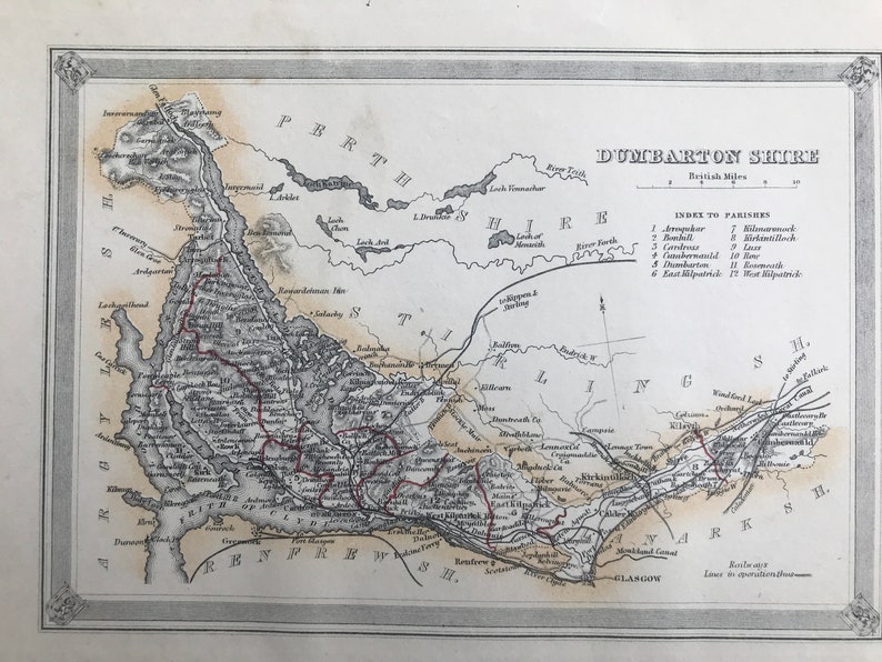 Antique Map of Dumbarton Shire Scotland 1854 | Etsy