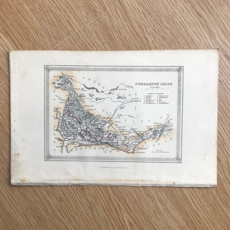 Antique Map of Dumbarton Shire Scotland 1854 | Etsy