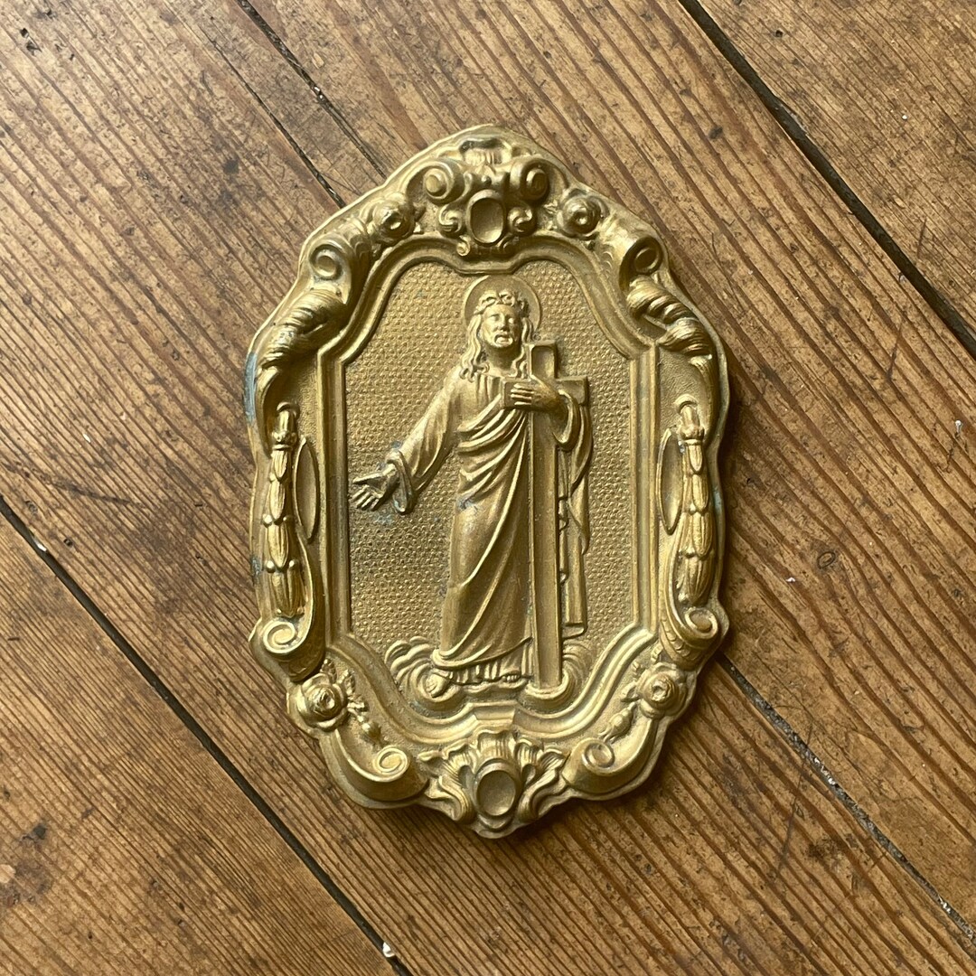 Antique Gold Tone Embossed French Jesus and the Cross Plaque C1900 - Etsy