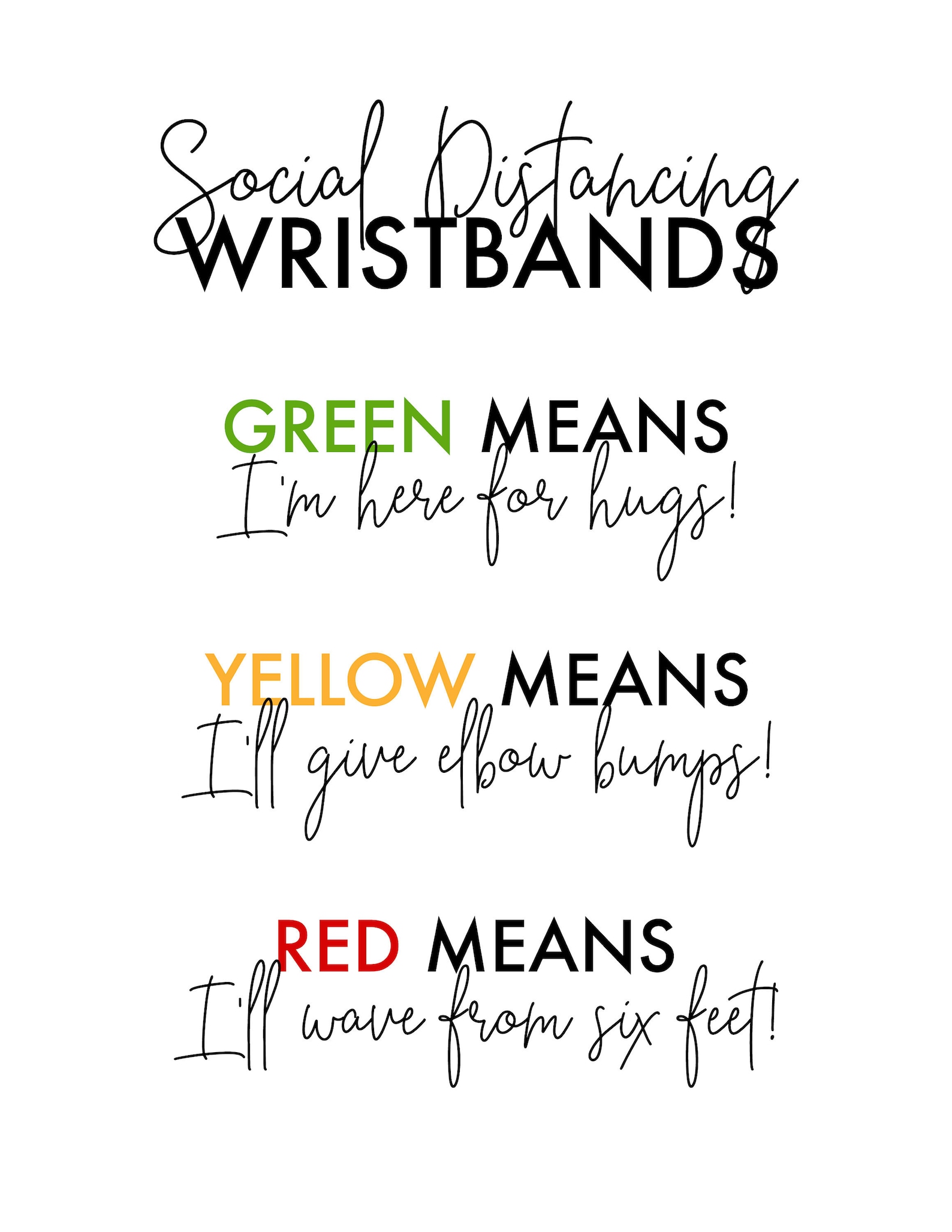 Social Distancing Wristband Sign Digital Download Etsy
