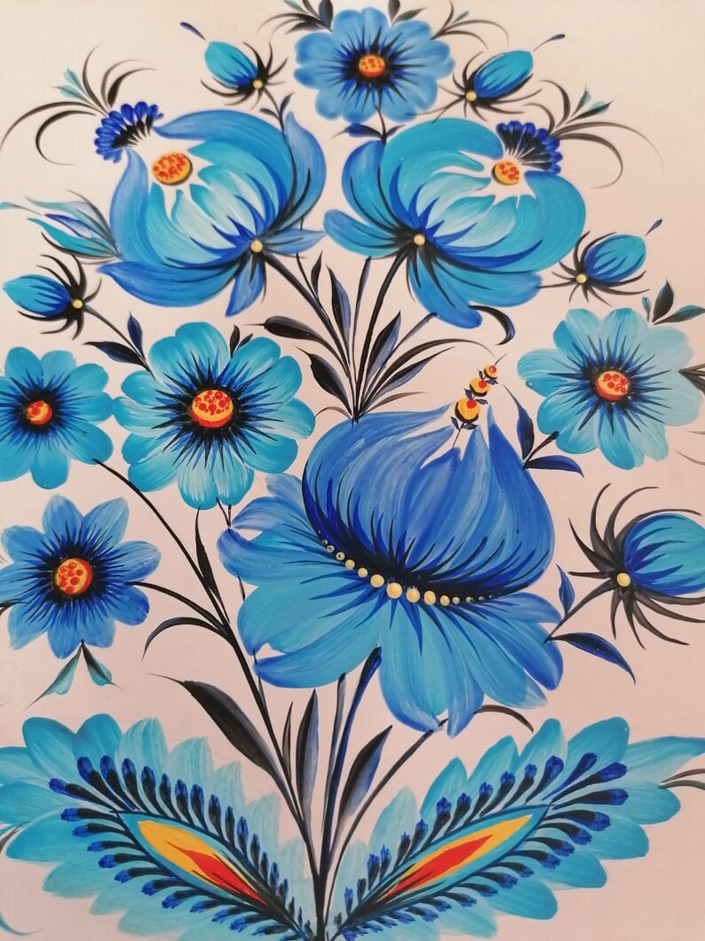 PAINTING on hard paper in passepartout ORIGINAL flowal design | Etsy