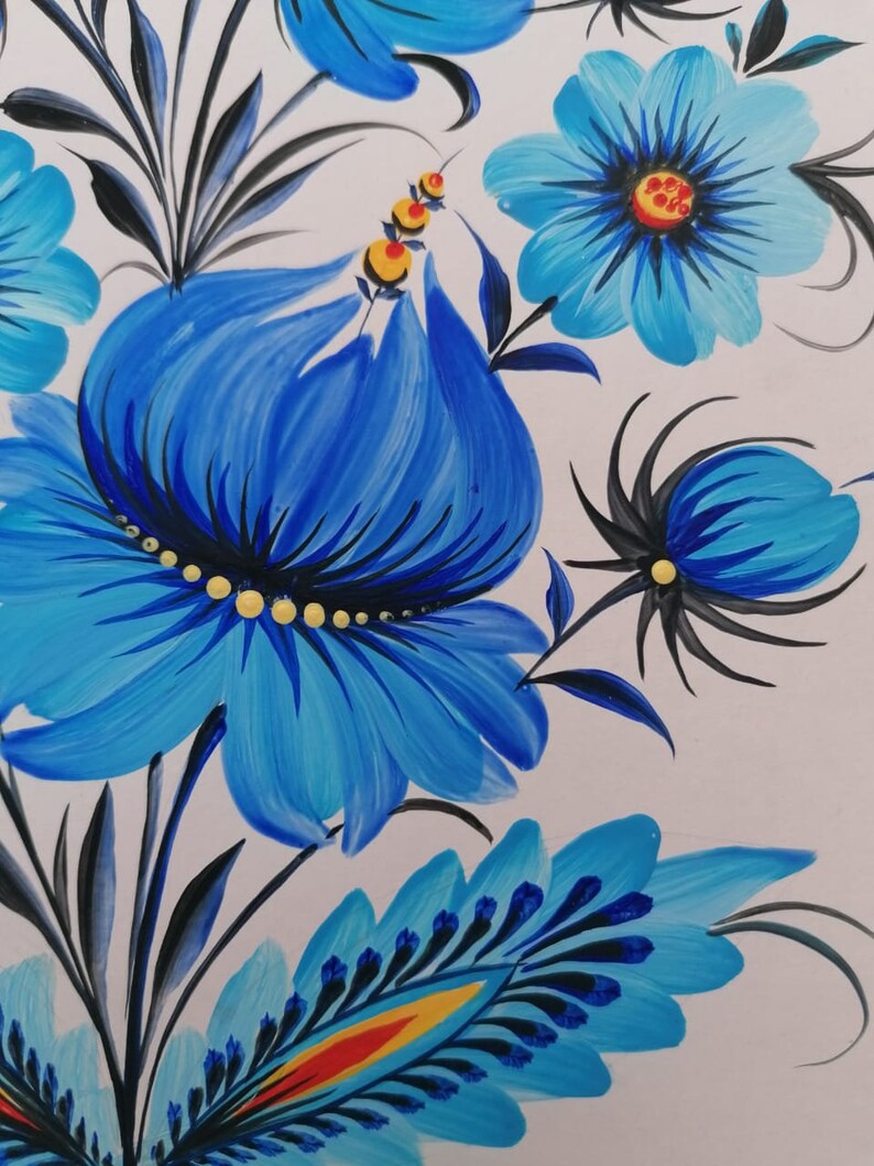 PAINTING on hard paper in passepartout ORIGINAL flowal design | Etsy