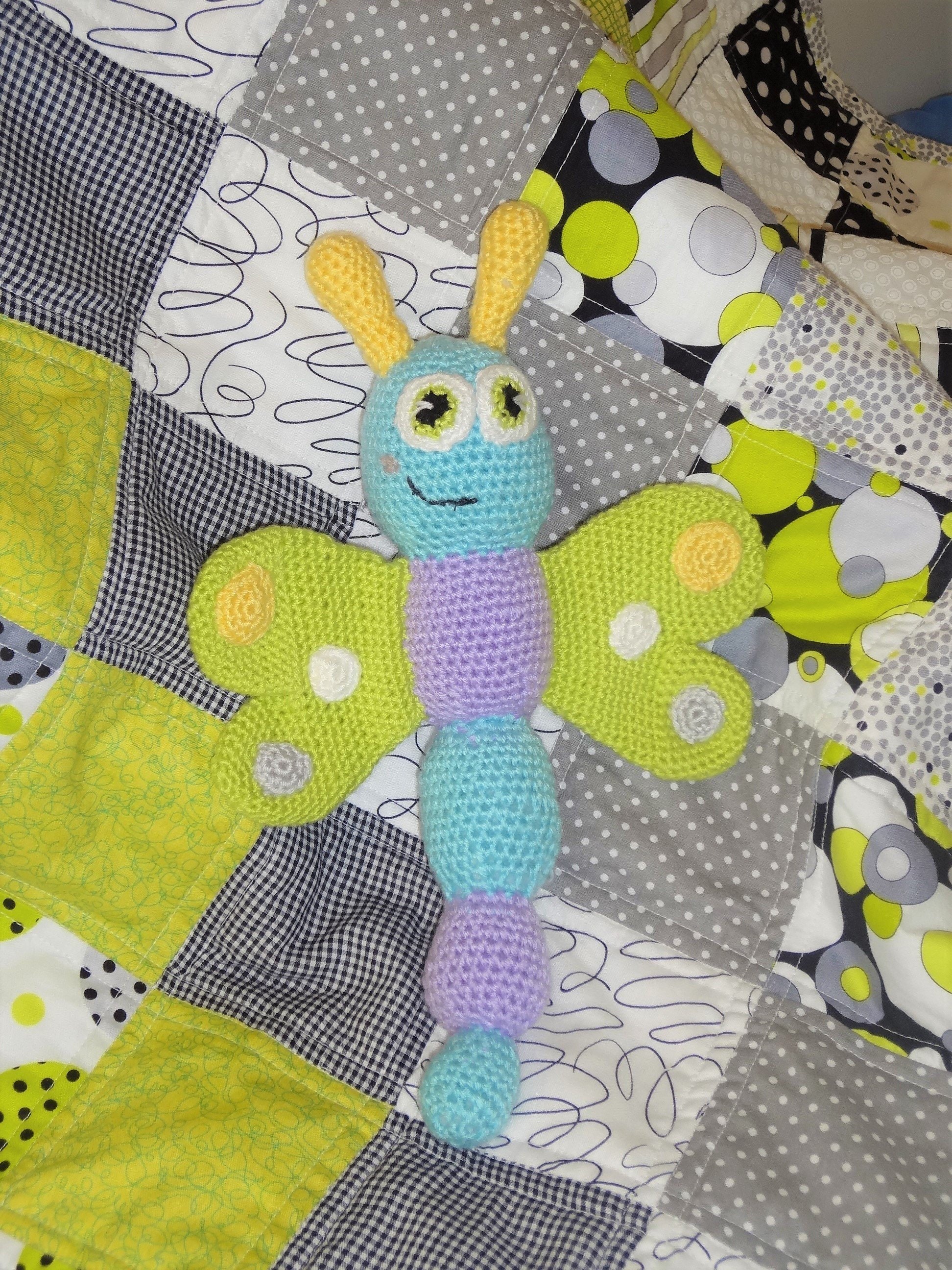 Flutterby - Crochet Stuffed Toy Butterfly Rattle/amigurumi. Blue ...