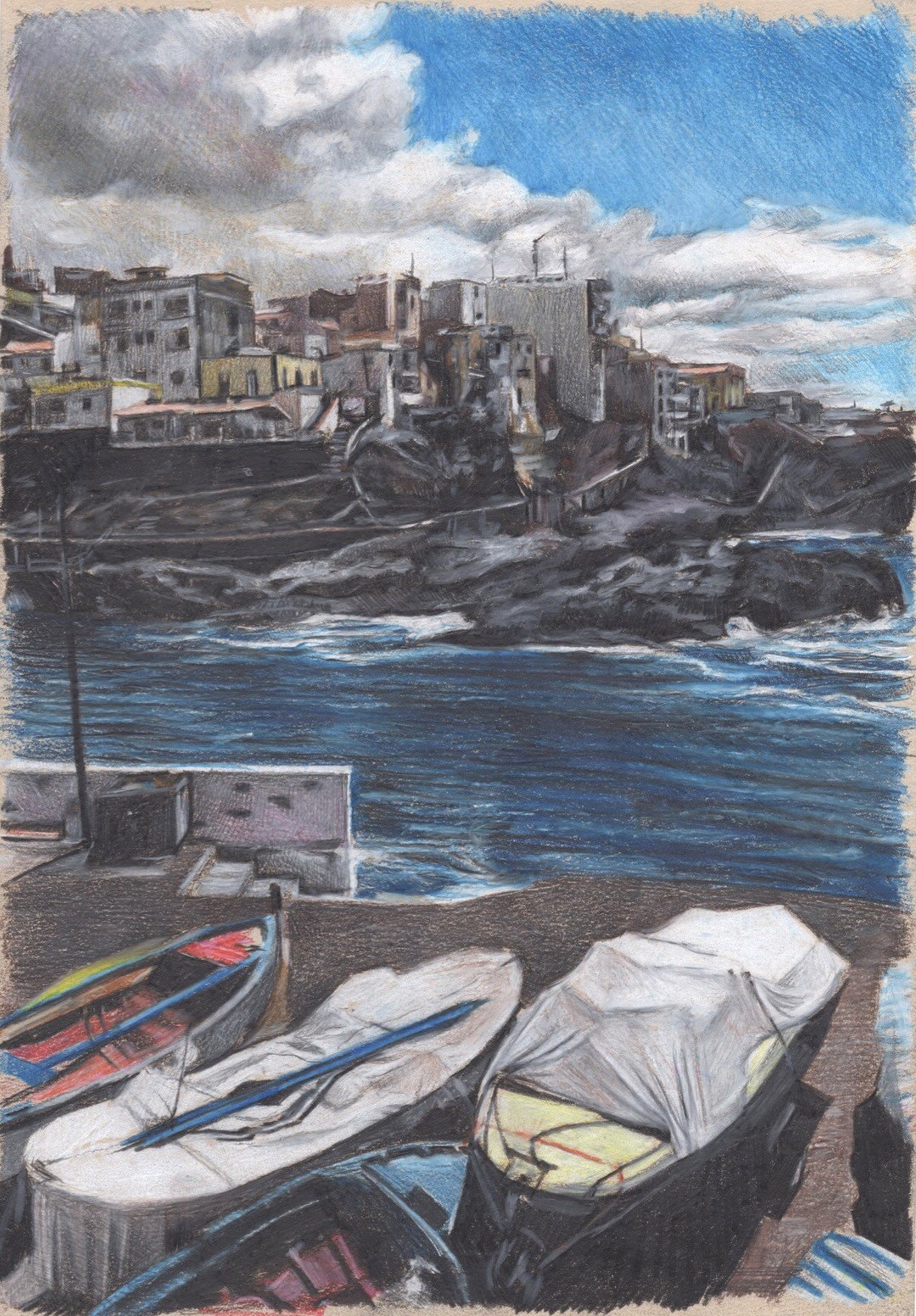 Tenerife Shoreline Original Colour Pencil Drawing - Etsy