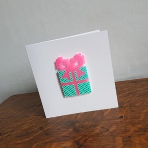 Pixel Present Card Blue & Pink Present Handmade Card - Etsy UK