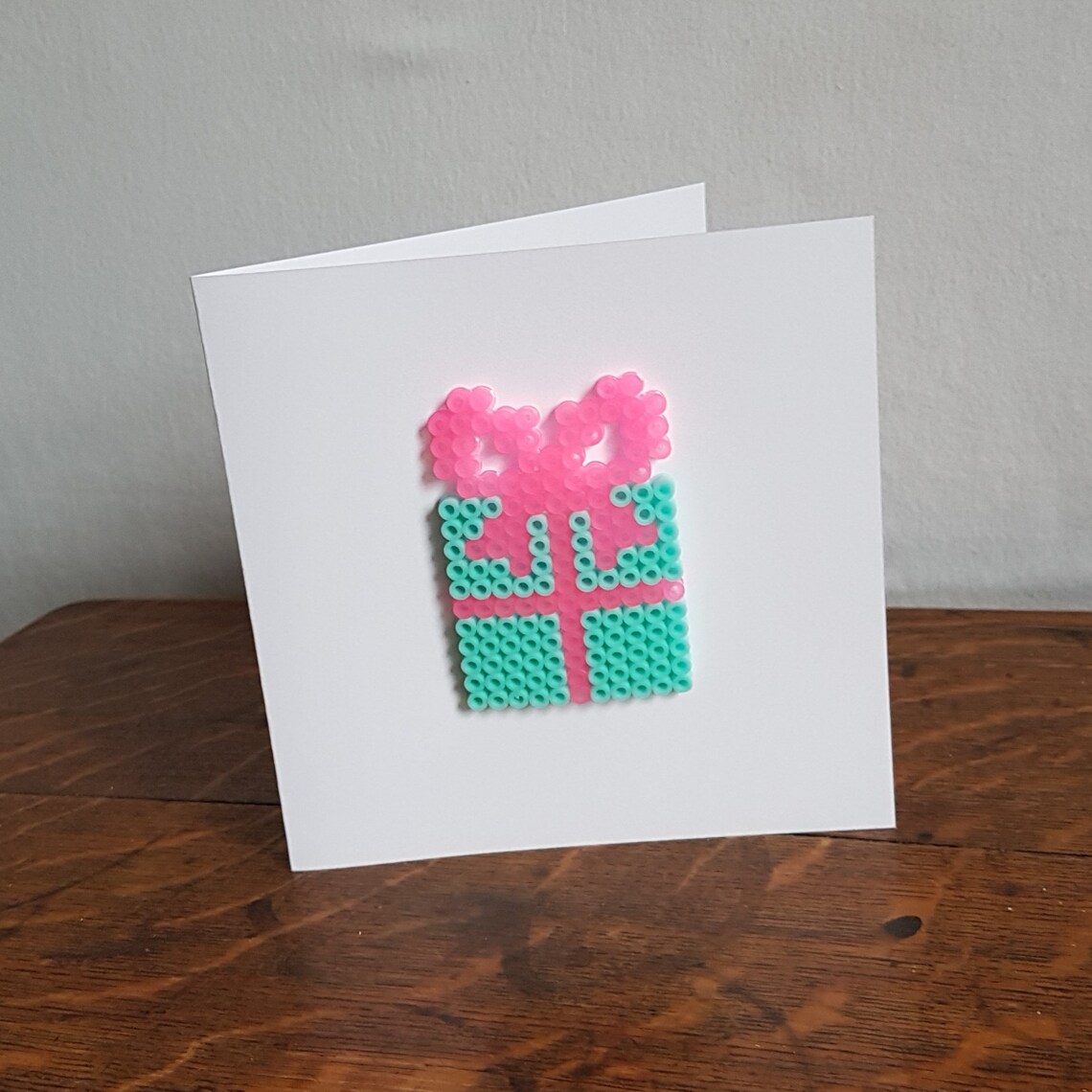 Pixel Present Card Blue & Pink Present Handmade Card - Etsy