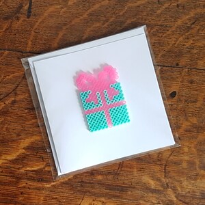 Pixel Present Card Blue & Pink Present Handmade Card - Etsy UK