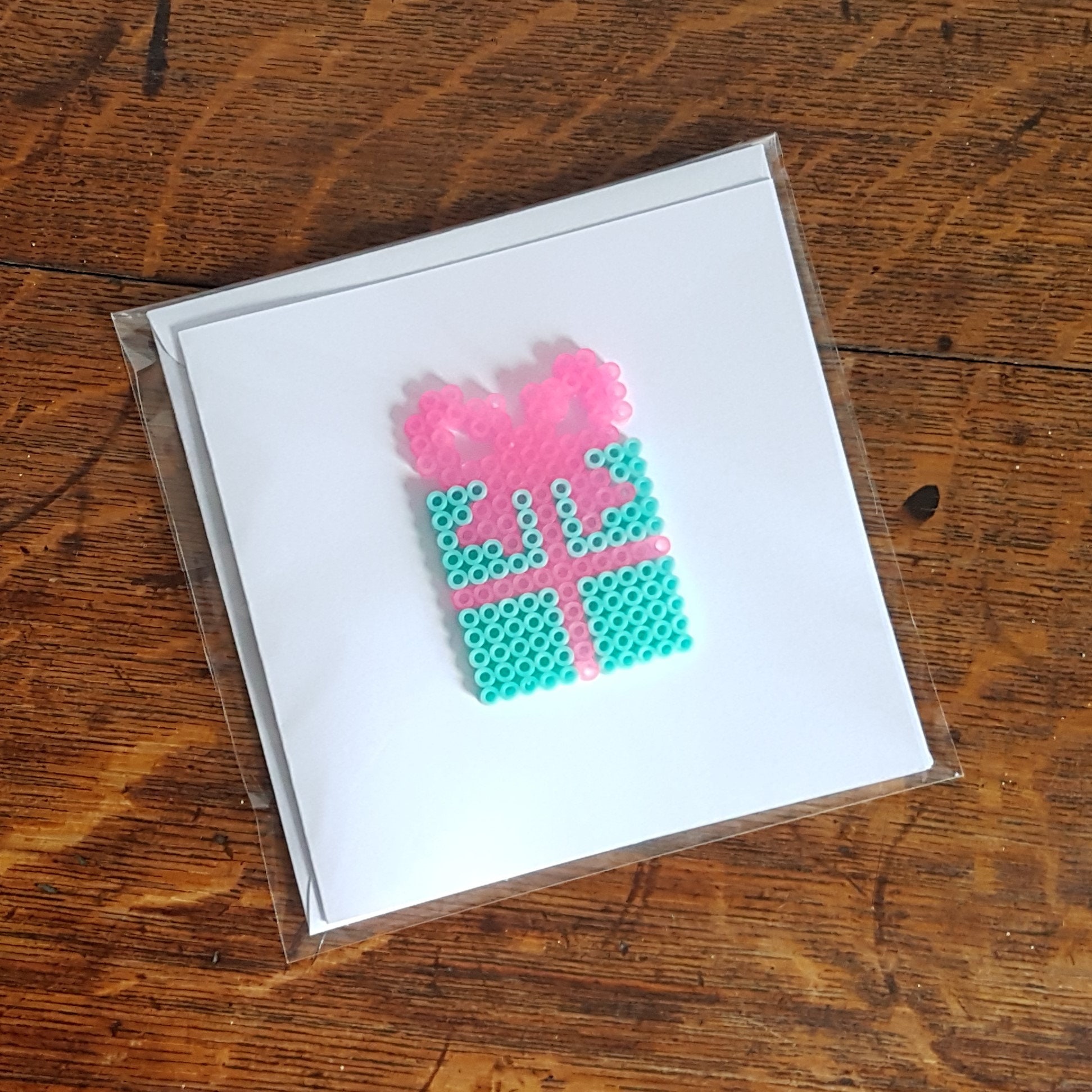 Pixel Present Card Blue & Pink Present Handmade Card - Etsy