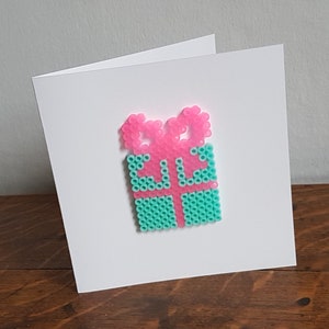 Pixel Present Card Blue & Pink Present Handmade Card - Etsy UK