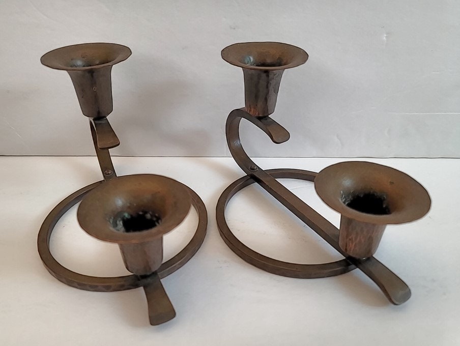 Avon Coppersmith Antique Candle Holders Set of 2, 1930's Heavy Hand ...