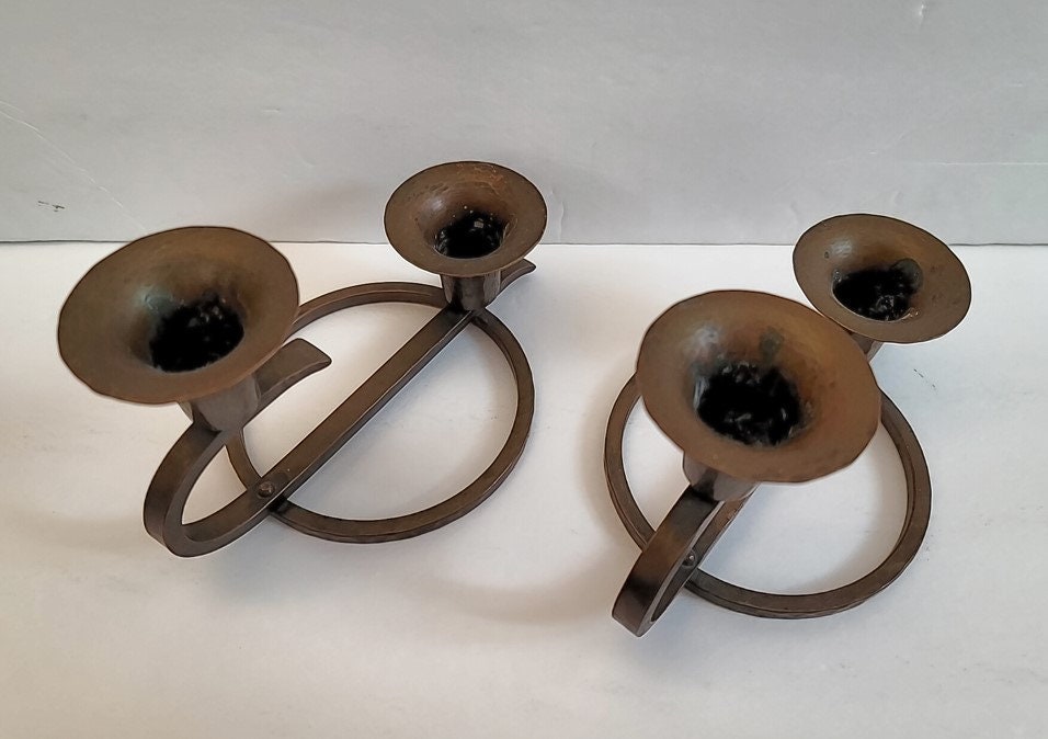 Avon Coppersmith Antique Candle Holders Set of 2, 1930's Heavy Hand ...