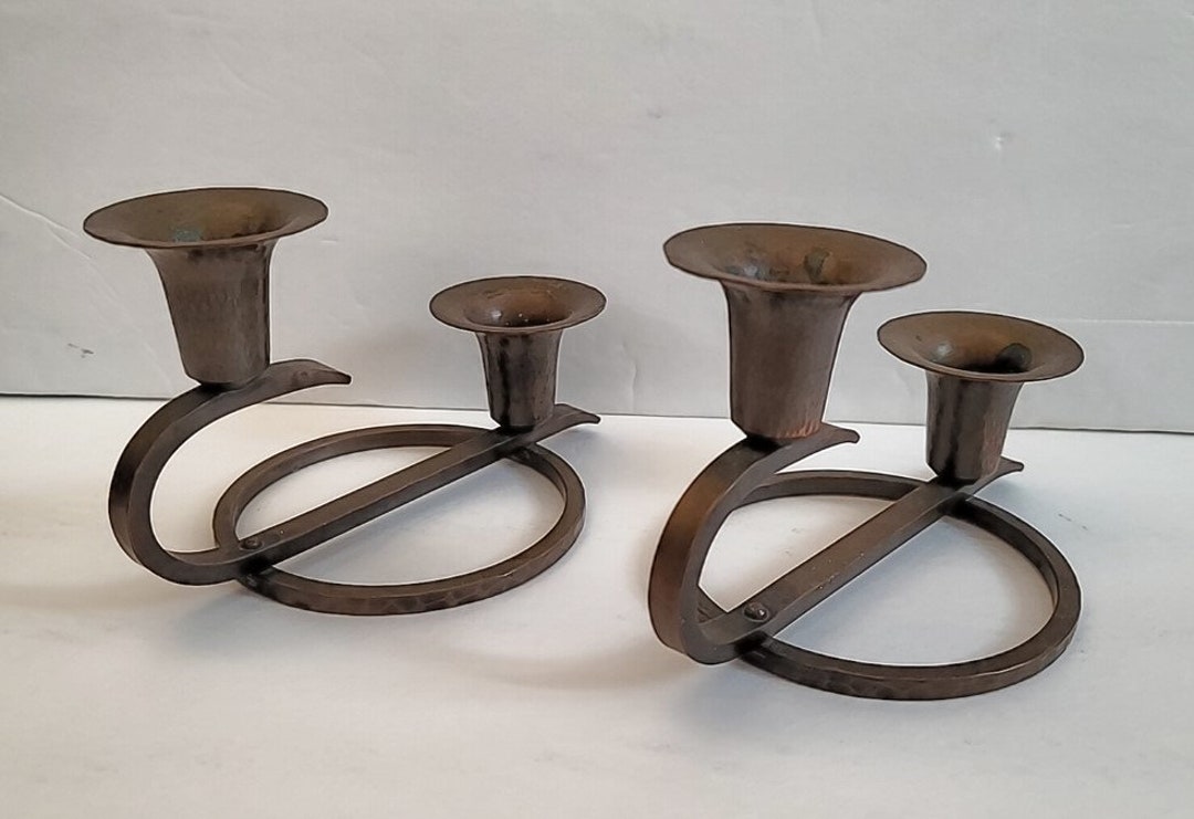 Avon Coppersmith Antique Candle Holders Set of 2, 1930's Heavy Hand ...