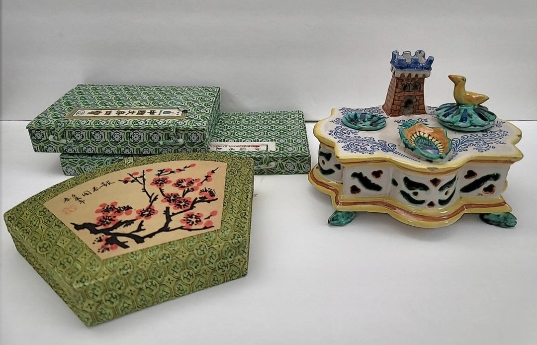 Deruta Italian Ceramic Ink Well Set, Chinese Brush Calligraphy Sets ...