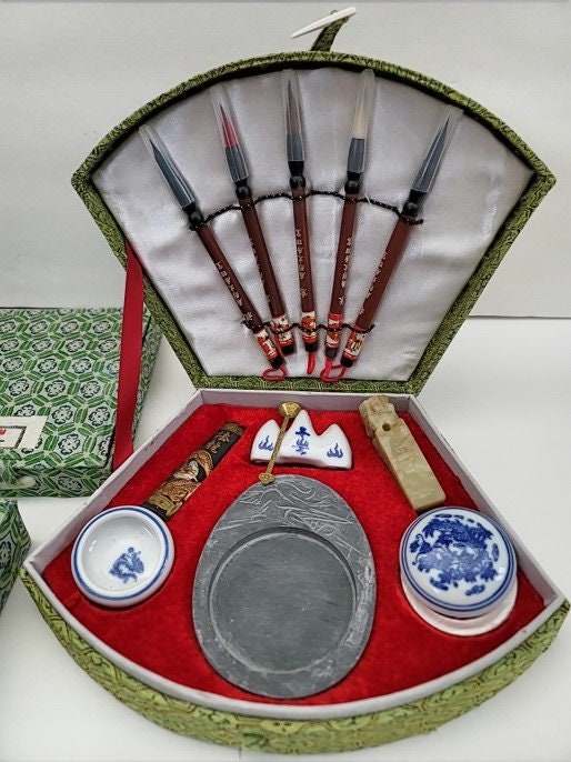 Deruta Italian Ceramic Ink Well Set, Chinese Brush Calligraphy Sets ...