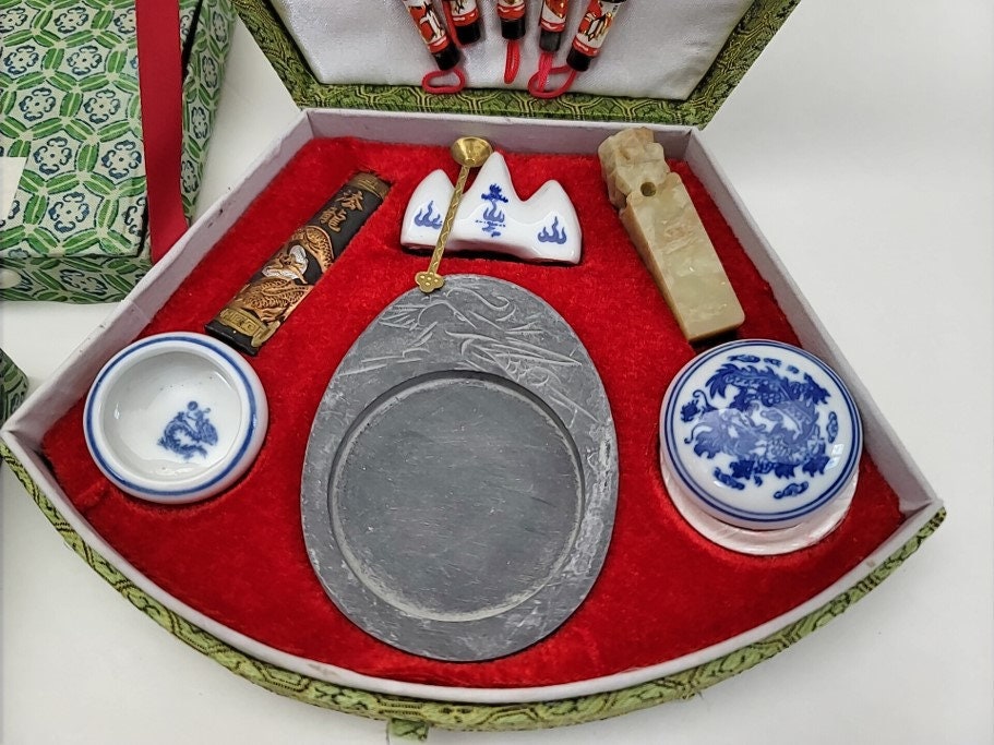 Deruta Italian Ceramic Ink Well Set, Chinese Brush Calligraphy Sets ...