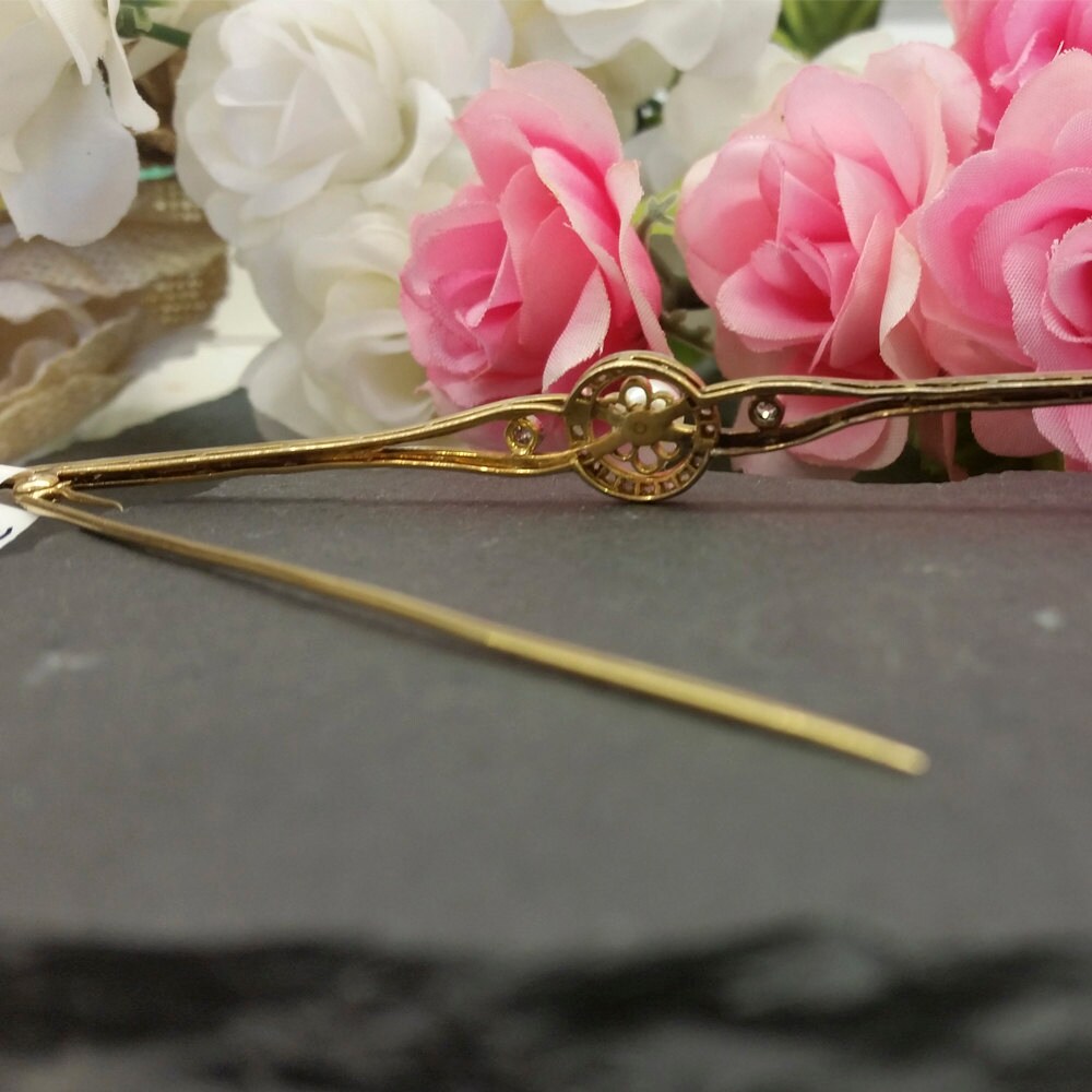 Art Deco Pearl and Diamond Pin - Etsy