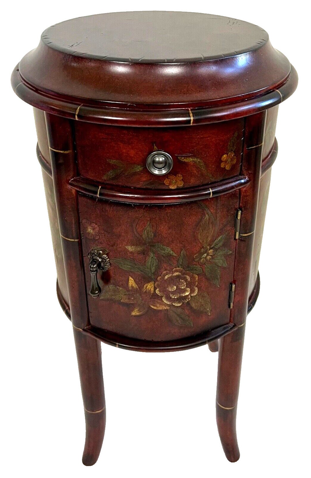 Ethan Allen Style Chinoiserie Floral & Bird Faux Bamboo Box Cabinet ...