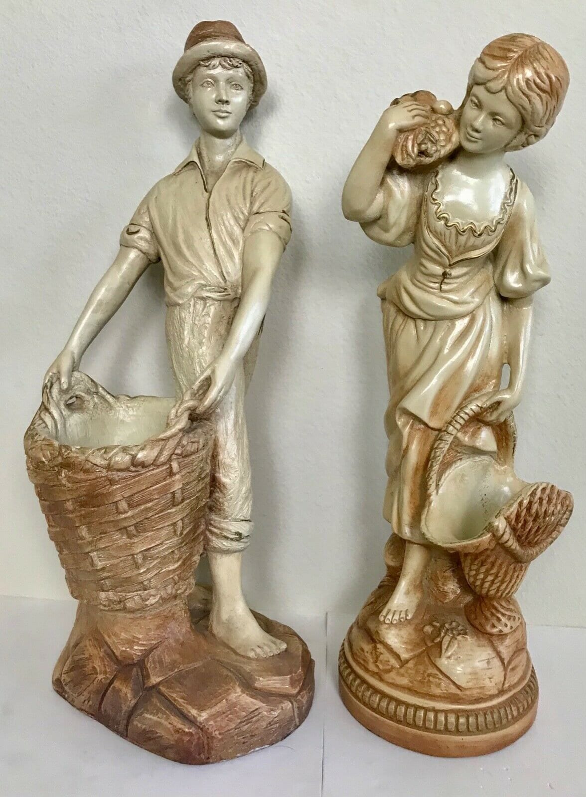 Marwal Ind Inc Pair Boy & Girl With Basket and Tray Chalkware Statues ...