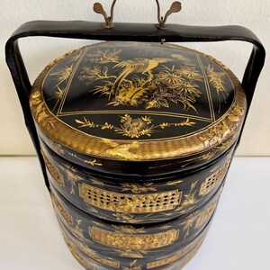 Chinoiserie Black Lacquered Stacking Lunch Box - Etsy