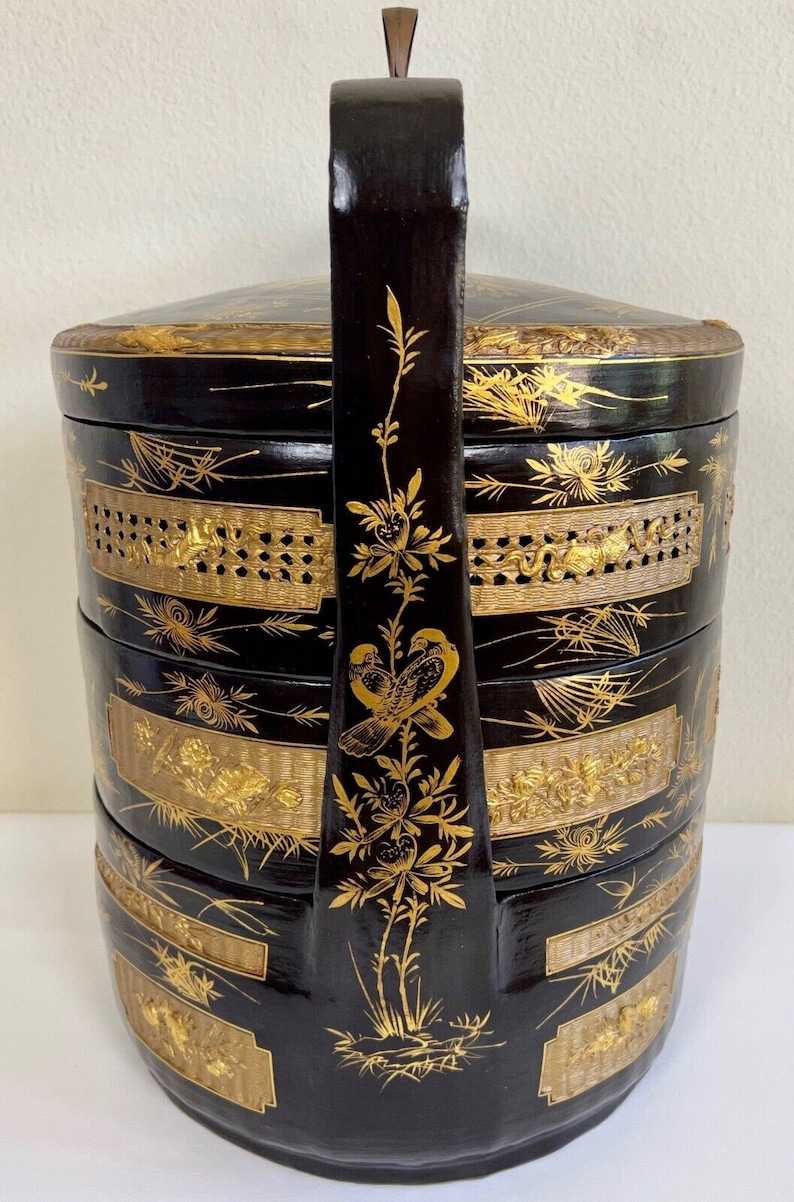 Chinoiserie Black Lacquered Stacking Lunch Box - Etsy