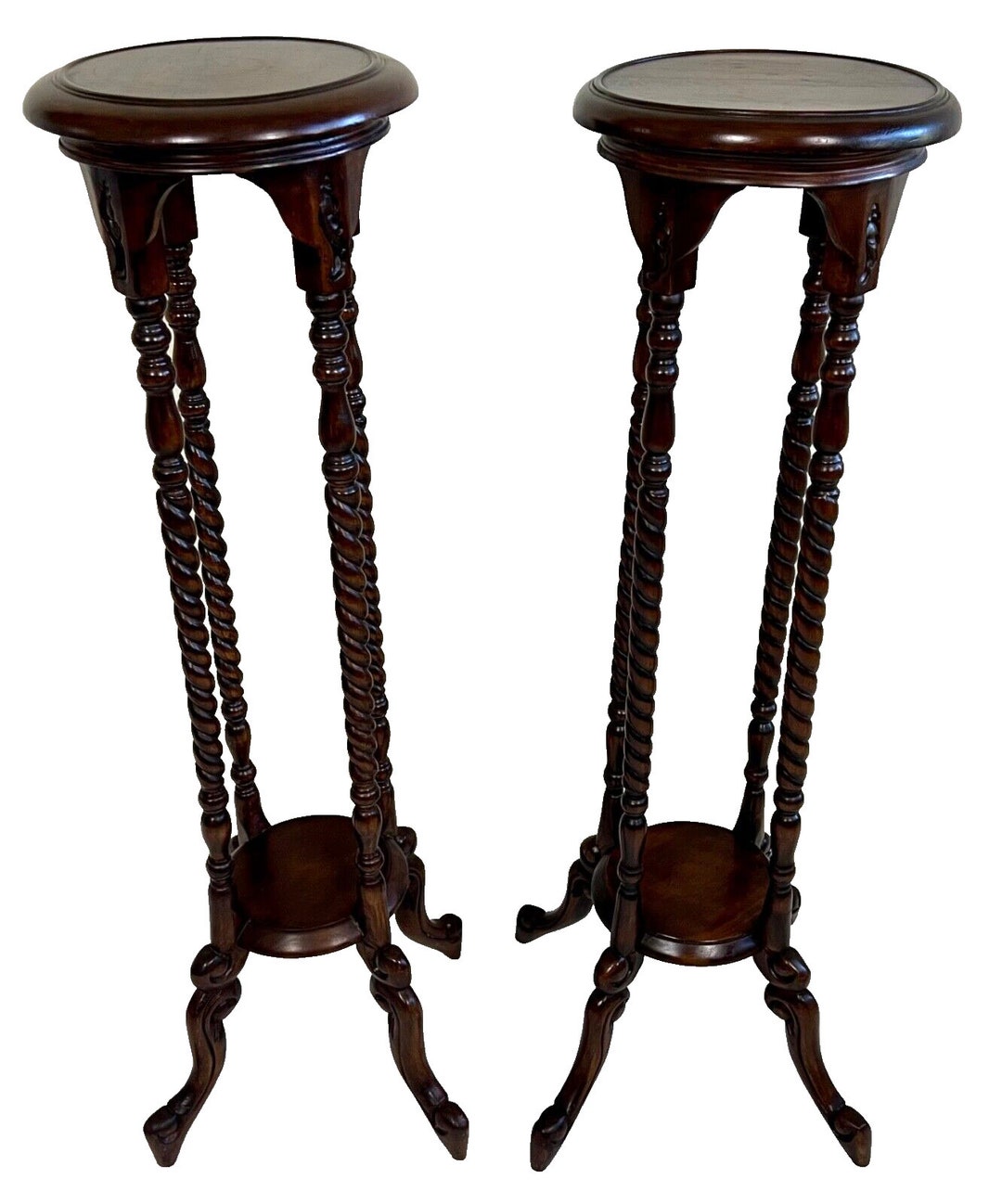 Mid Century Mahogany Barley Twist Tiered Tall Pedestal Stand Table, a ...