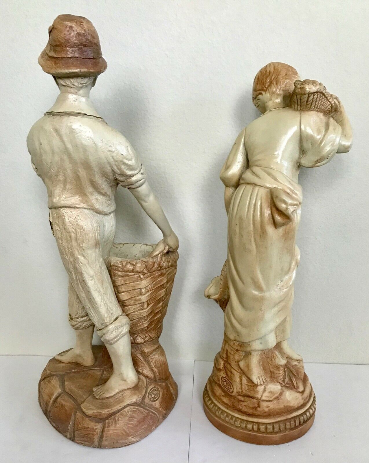 Marwal Ind Inc Pair Boy & Girl With Basket and Tray Chalkware Statues ...