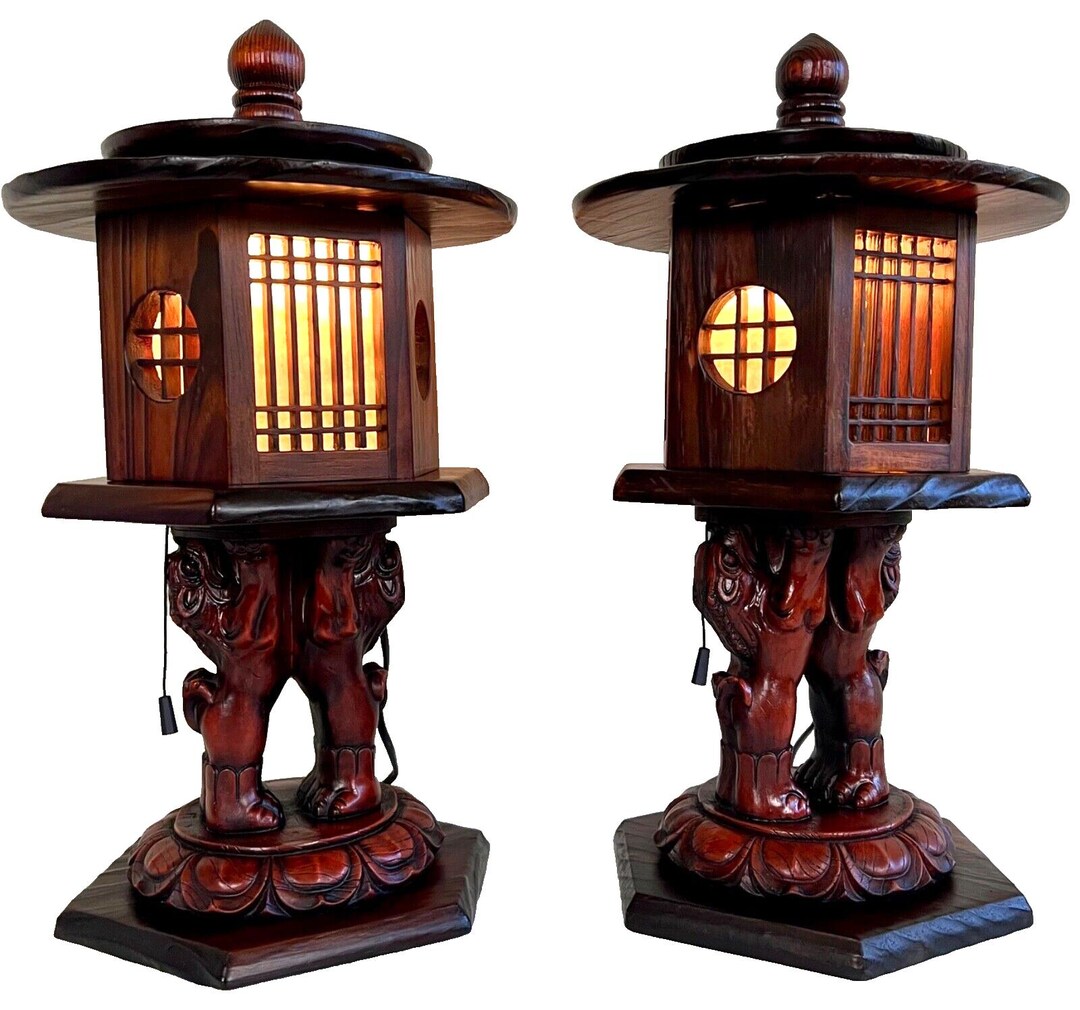 Korean Pagoda Lantern Foo Dog 2-light Table Lamp, a Pair - Etsy