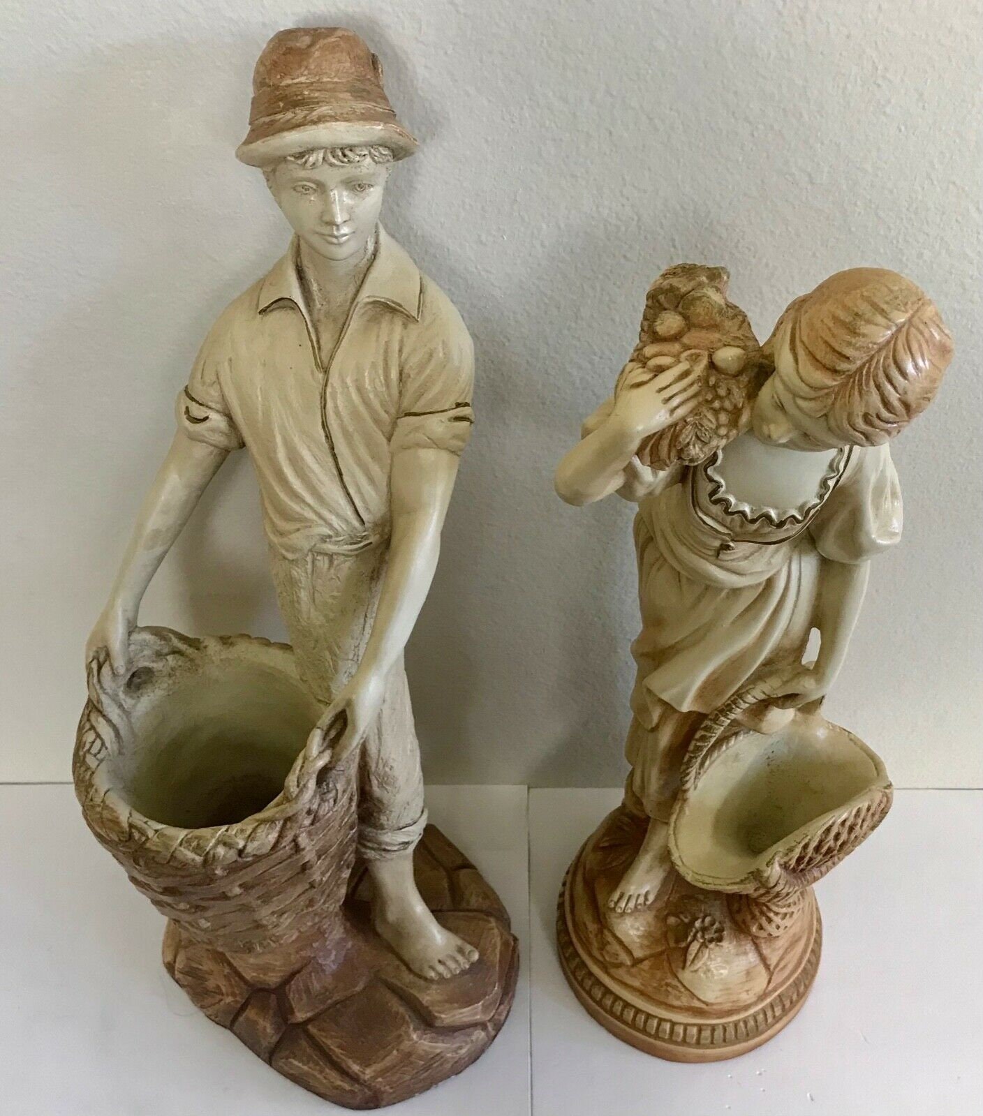 Marwal Ind Inc Pair Boy & Girl With Basket and Tray Chalkware Statues ...