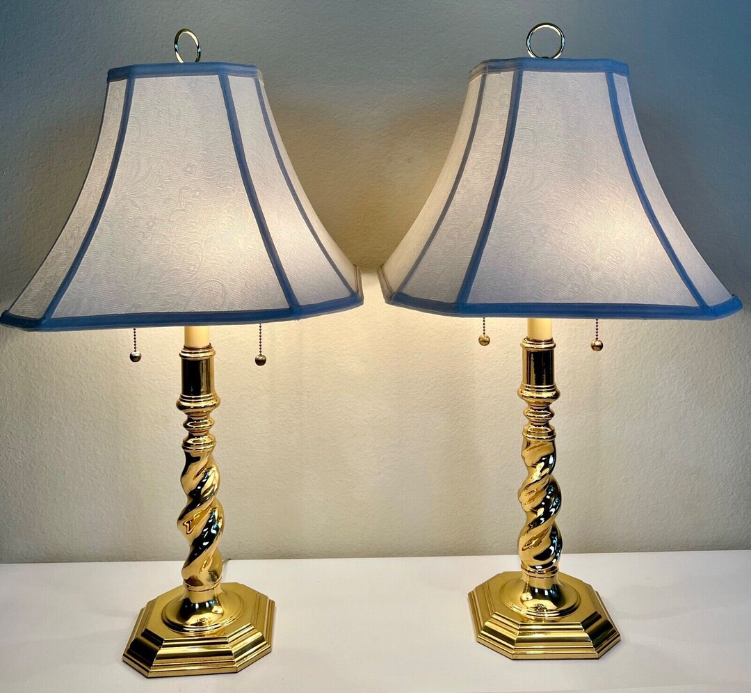 Barley Twist Brass 2-light Candlestick Style Table Lamp & Shade, a Pair ...
