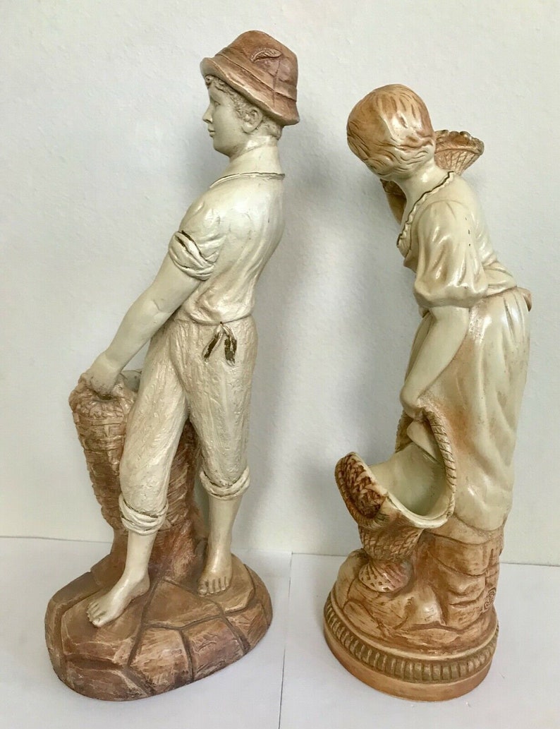Marwal Ind Inc Pair Boy & Girl With Basket and Tray Chalkware Statues ...