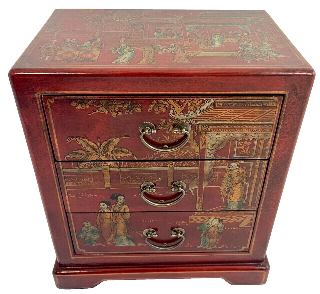 Chinoiserie Decorated Vinyl Wrapped Side Table With Drawers - Etsy