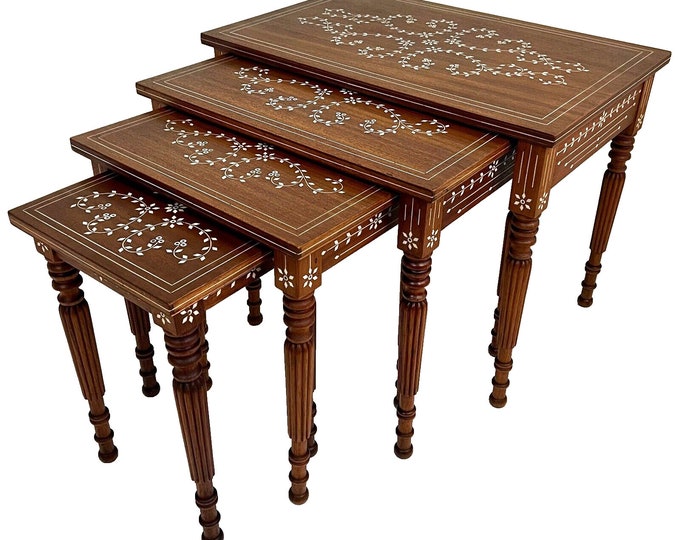 Anglo-indian Teakwood Bone Inlay Nesting Table / Coffee Table, 4-set - Etsy