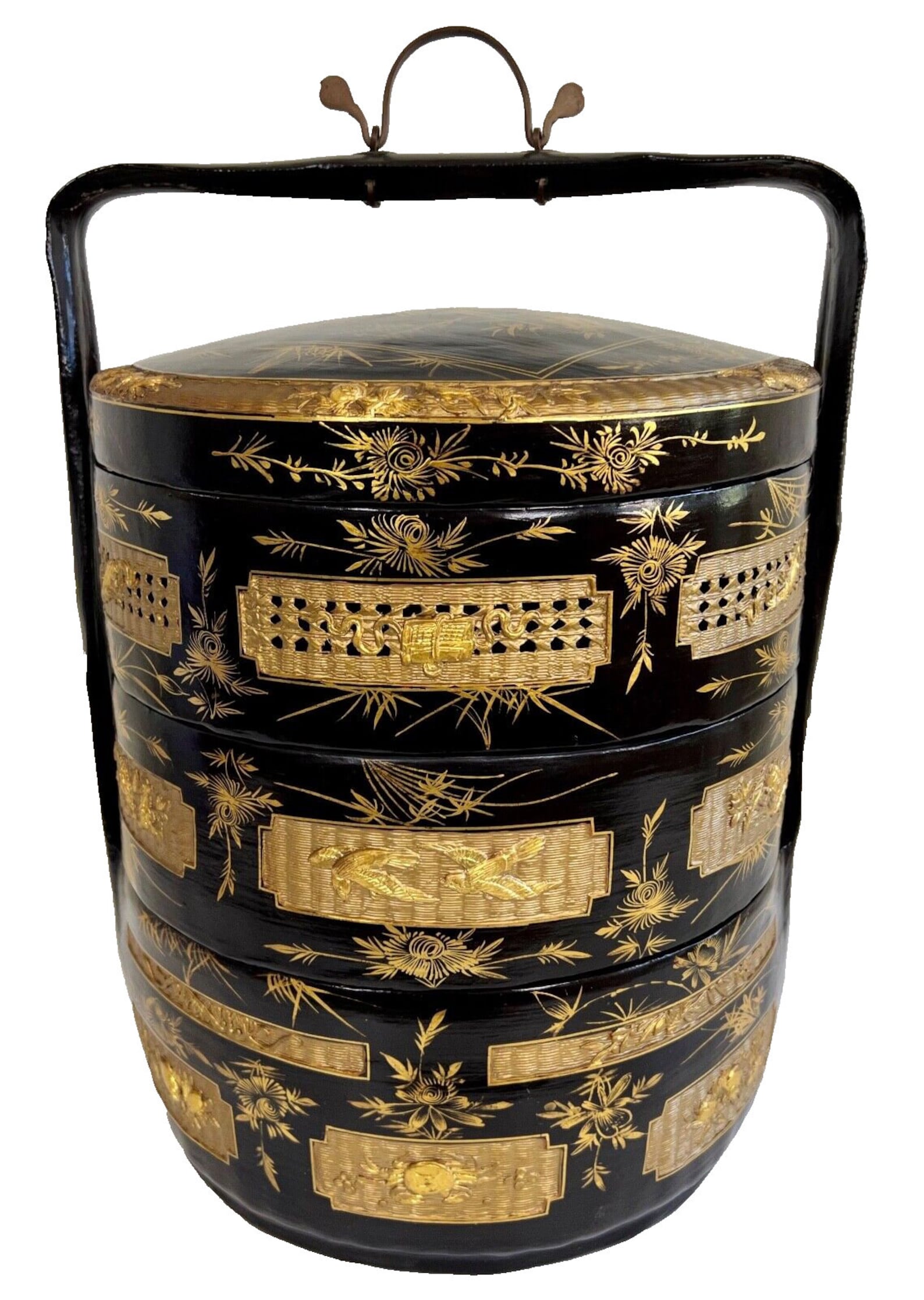 Chinoiserie Black Lacquered Stacking Lunch Box - Etsy