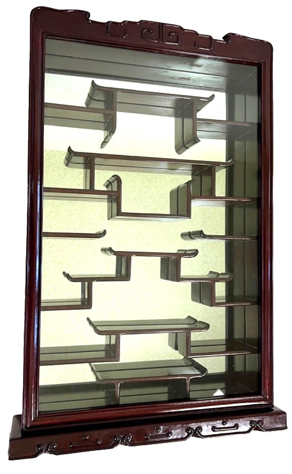Early 20th c Chinese Carved Rosewood Wall Mounted Curio Display Cabinet Etsy