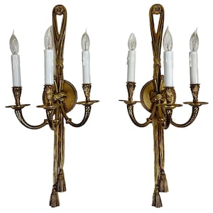 French Brass Rope & Tassel 3-arm Lighted Sconce Made in Spain, a Pair - Etsy