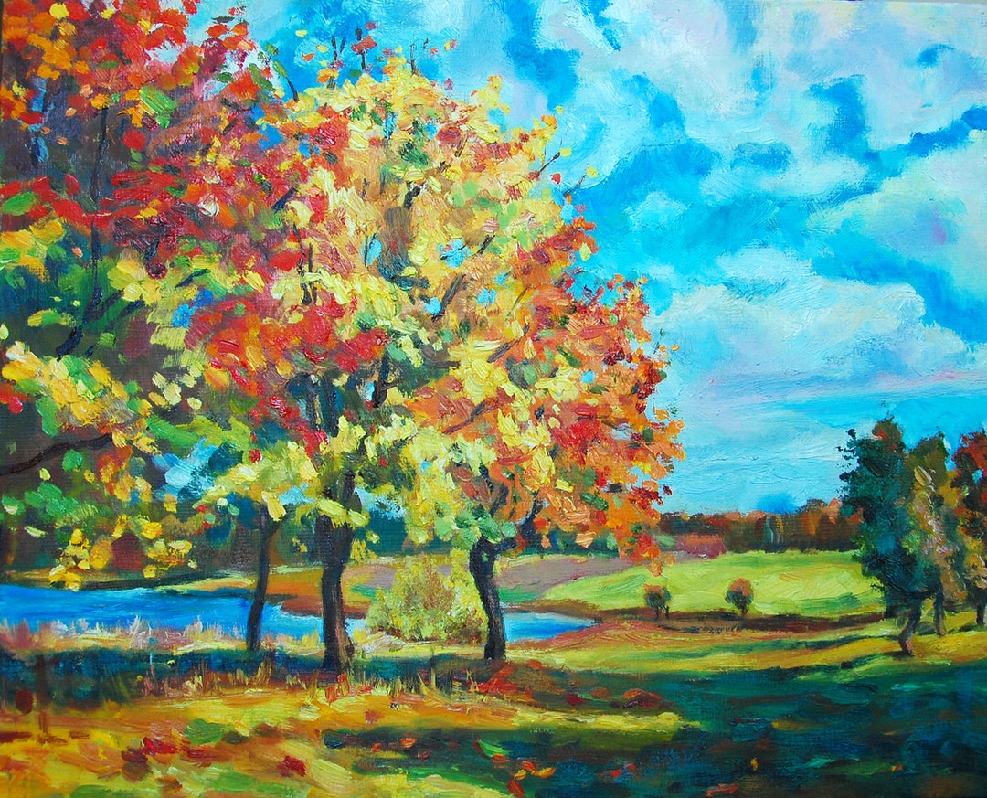 Bright Autumn Landscape Painting Sunny Autumn Landscape Autumn Colored ...